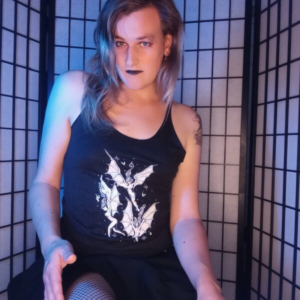 Skeleton Bat-tank Top-winged Creature Illustration-halloween Tee-witchy ...