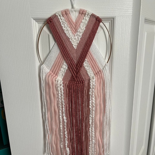 Pink and White Yarn Hoop Wall Hanging / Macrame Wall Hanging / Pink ...