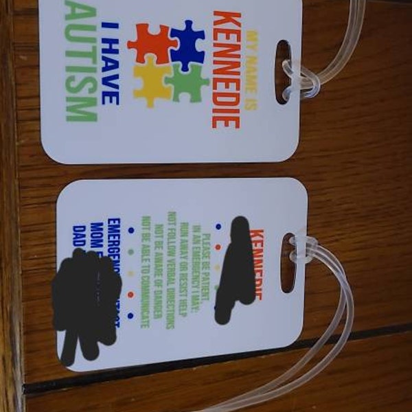 Autism Bag Tag, Autism Alert Tag, Personalized Bag Tag, Autism Hang Tag ...