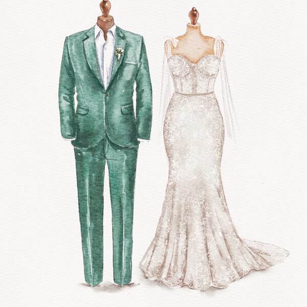 Wedding Dress Illustration | Custom Wedding Portrait | Personalized ...