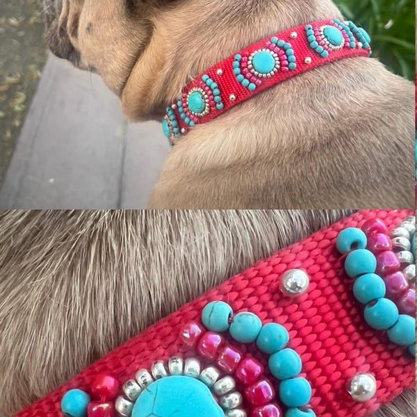 Pink Floral Big Dog Collar, Fancy Floral Beaded Dog Collar, Flower Dog ...