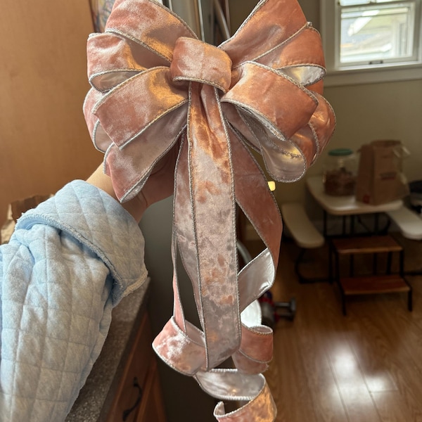 Large Chic Deluxe Silver/dark Grey Velvet Bow With Silver Lining, Wired ...