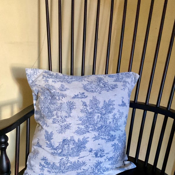 Blue Toile Throw, French Vintage Bedding, Farmhouse Linen, Toile Du ...