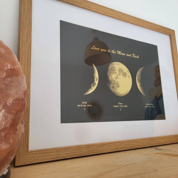 A4 Custom Foil Moon Phase Print by Date, Personalised Copper, Gold or ...