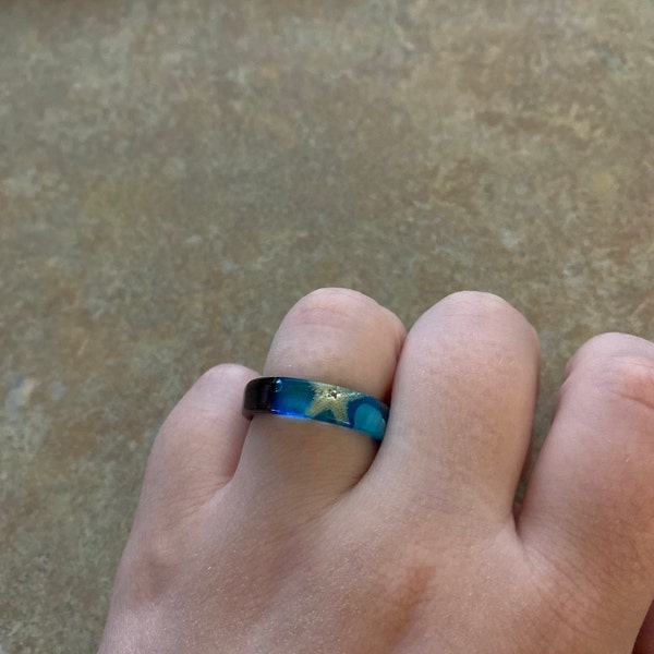 Ocean Resin Ring, Mermaid Ring, Algae Ring, Summer Ring, Aquamarine ...