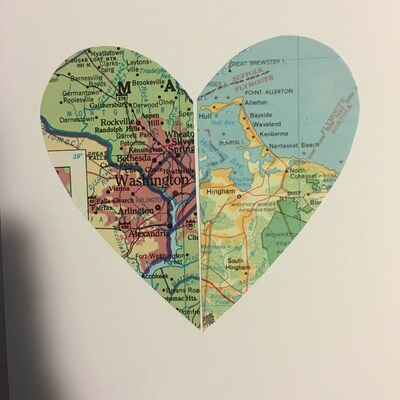 Long Distance Relationship Map Heart in Two Places Custom Map Card - Etsy