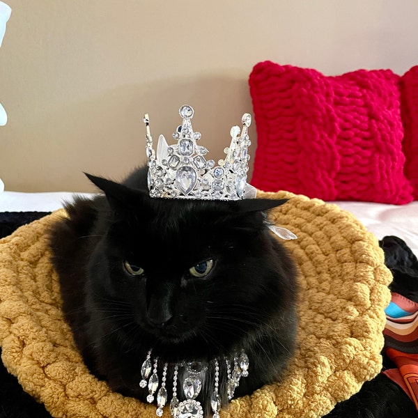 Pet Tiara Crown: Silver Pearl Crystal Cat Dog Necklace - Etsy