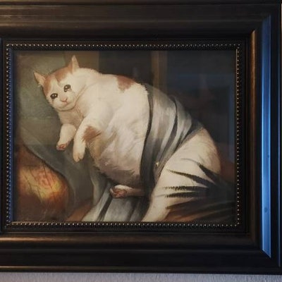 Fat Cat Crying Poster, Funny Chonk Painting Meme Wall Art, Ugly ...