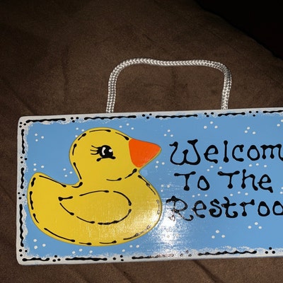 RUBBER DUCKY Sprinkle Tinkle Sign Bath Plaque Handcrafted Country Wood ...