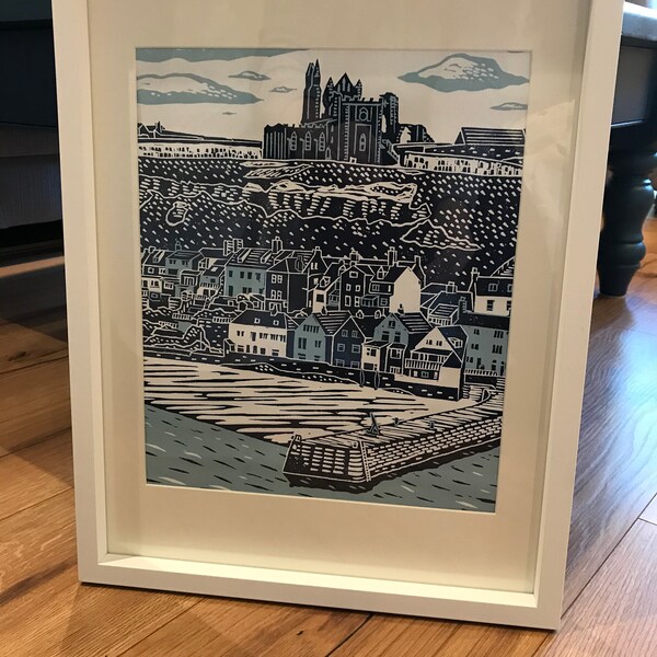 Whitby No.4 A3 Linocut Poster-print in Light and Dark Blue - Etsy UK