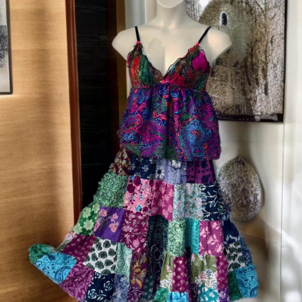 CUSTOM CLOSED, Handmade Hippie Patchwork Spinner Dress, Made to Order ...