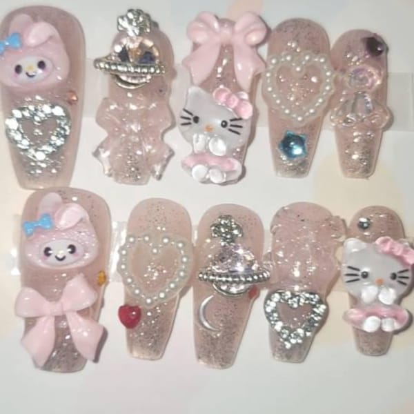 Ombre Cross Press on Nails: Y2K Faux Acrylic Gel Nails - Etsy