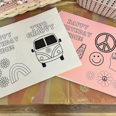 Custom Groovy Coloring Pages Party Favors Printable, Retro Birthday ...