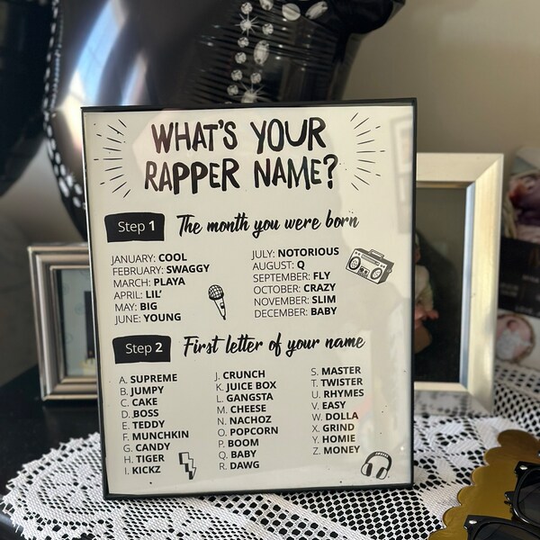 What's Your Rapper Name Digital Sign Party Decor Birthday Game ...