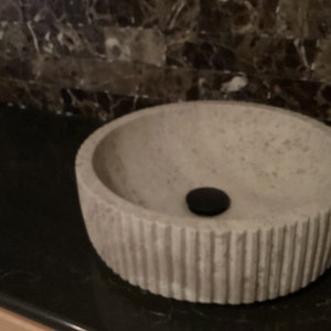 Natural Stone Vessel Bathroom Sink, Burj Ojinaga Marble, Fluted Vanity ...