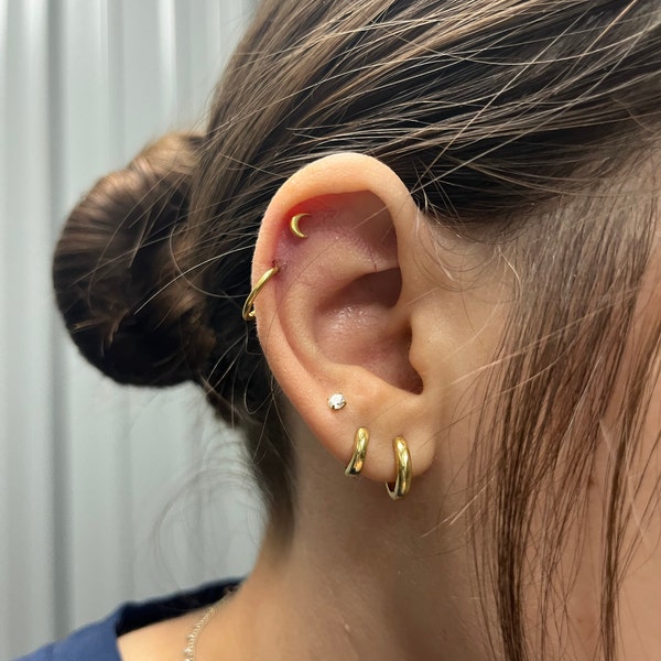 Clear White Stone Stud, Threadless Flat Back Earring, Minimalist Style ...