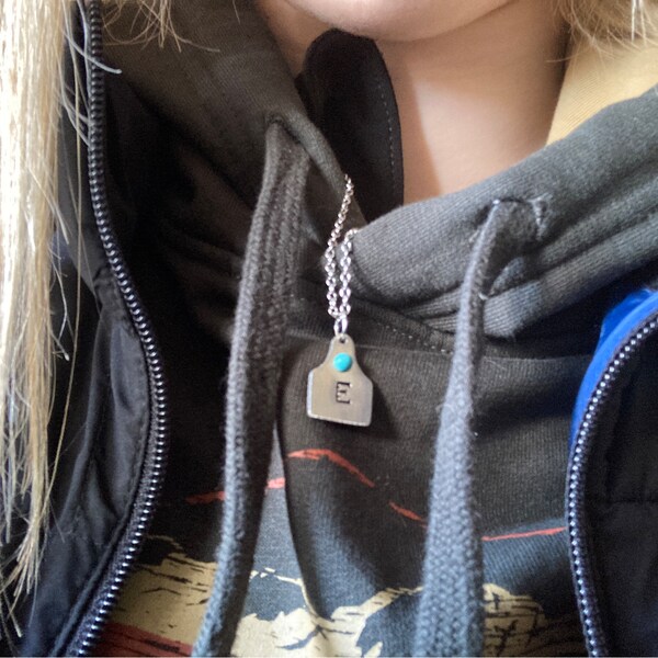 Tiny Turquoise Cattle Tag Initial Necklace - Handstamped Western ...