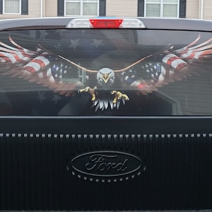 Patriotic American Flag Eagle Rear Window Graphic Tint Decal Sticker ...