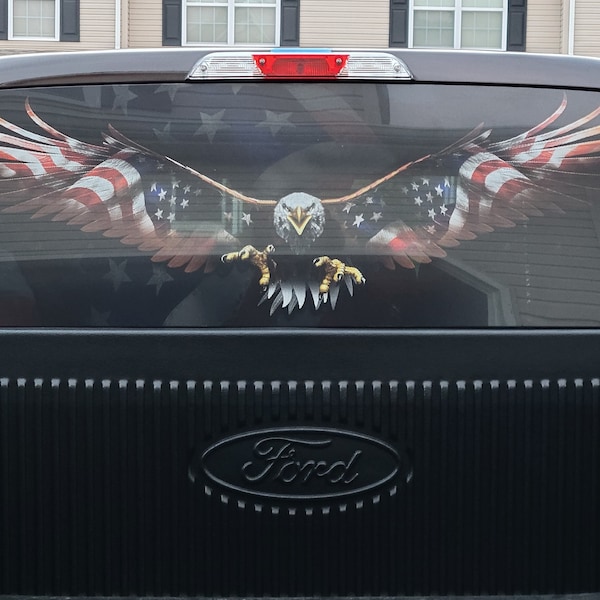 Patriotic American Flag Eagle Rear Window Graphic Tint Decal Sticker ...