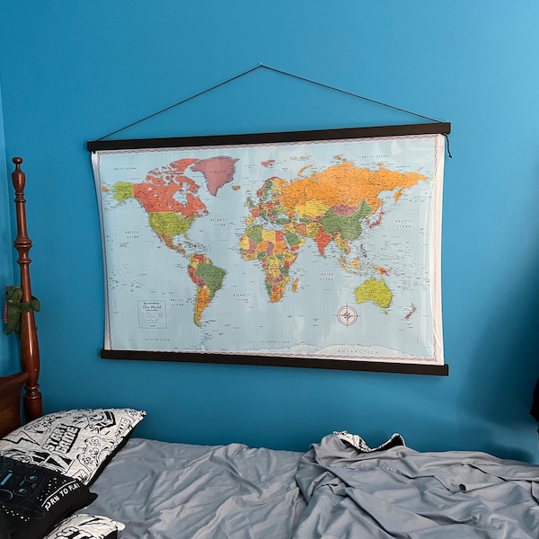 Standard Size Map Hanger Frames for Watercolor World Map - Magnetic ...