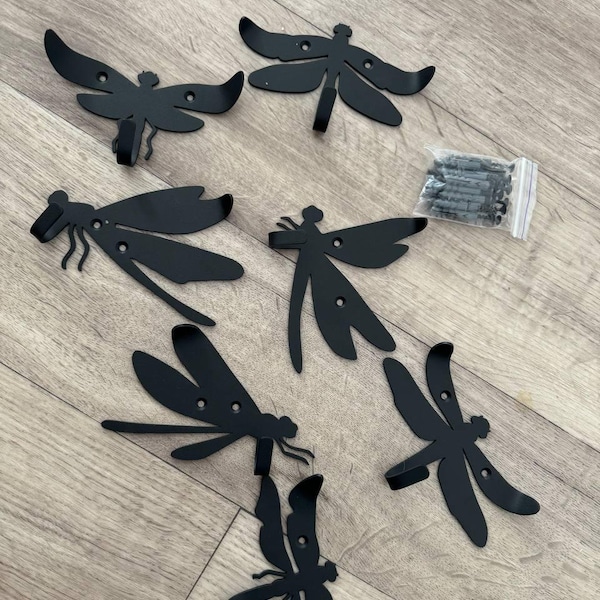 Metal Dragonfly Hooks Set, Unique Gift, Dragonfly Hanger, Housewarming Gift, Single Wall Hook ...