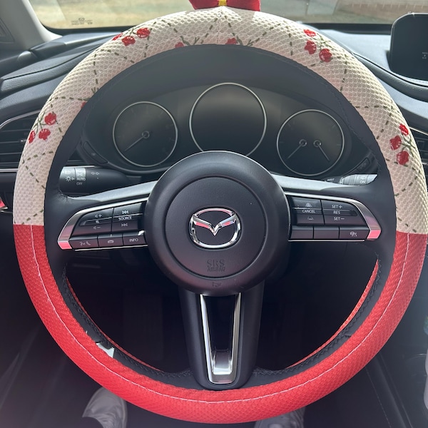 Cute Red Cherry Flower Steering Wheel Cover for Women,custom Text Anti ...