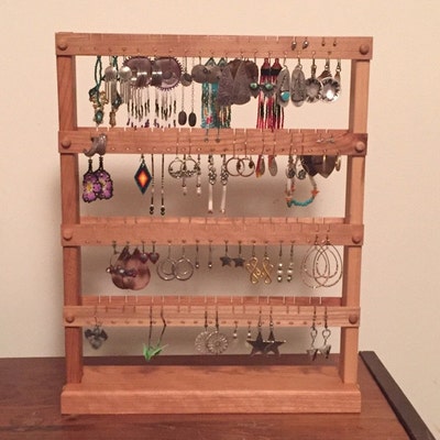 Cherry Double-sided Earring Holder Stand, Country Wood Jewelry Display ...