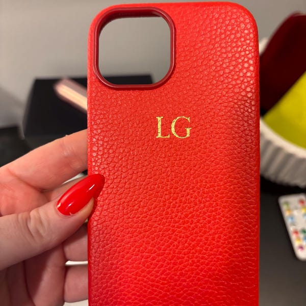 Red Leather iPhone Case, Personalised Red Phone Case, Custom iPhone 13 ...