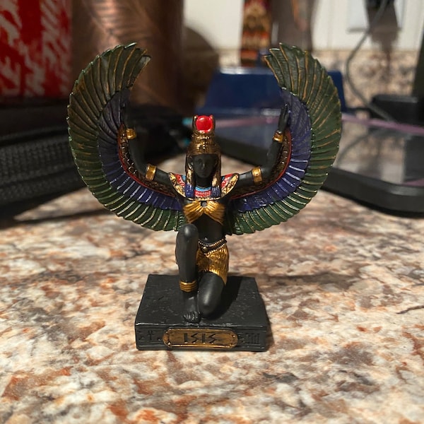 Vintage Isis Mini Statue - Small Hand-painted Ancient Egyptian Goddess ...