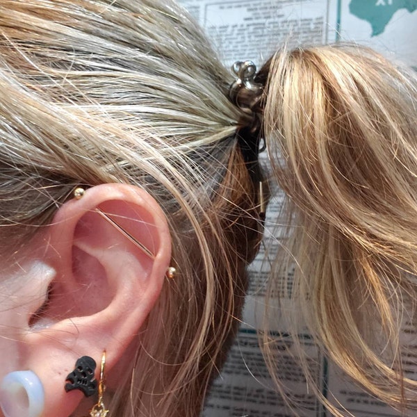 14k Solid Gold Industrial Barbell..14g..32mm,35mm.or 38mm.nickel Free ...