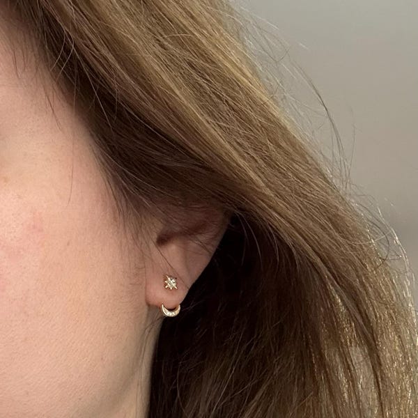 Dainty Bezel Rook Hoop Earring Bezel Stone Helix Hoop Rook Earring ...