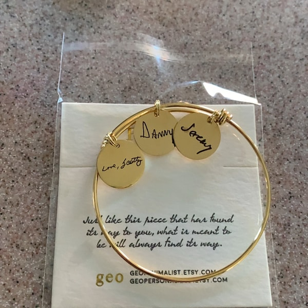 Custom Handwriting Bracelet Personalized Circle Bangle Bracelet ...