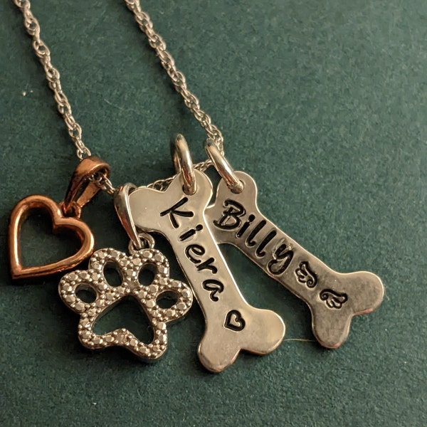 Sterling Silver Dog Bone Two Charm Necklace, Personalized - Custom ...