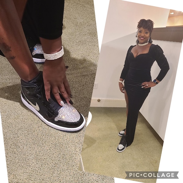 Swarovski Women's Air Jordan 1 Mid SE Space Jam Black Sneakers Blinged ...