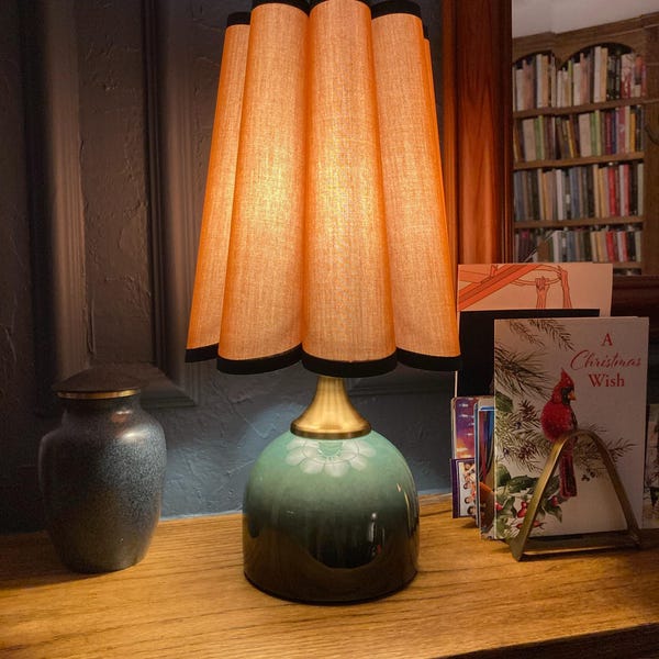 Handmade Ocher Fabric Table Lamp With Dark Green Trim-62# - Etsy