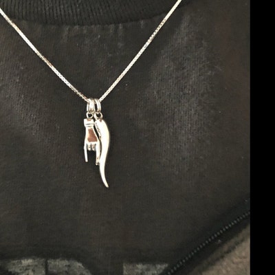 Italian Good Luck Necklace Sterling Silver Mano Cornuto Hand Charm ...
