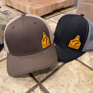 YOUR BRAND Leather Ear Tag Trucker Hat Personalized With - Etsy