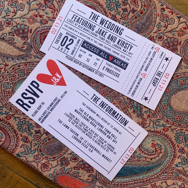 Wedding/ Party Invitations - Gig/ Concert Ticket Design (perforated) - Etsy