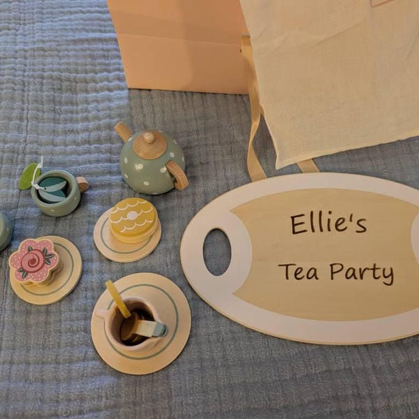 Personalized Wooden Tea Party Play Set, Custom Tea Set Toy, Gift for ...