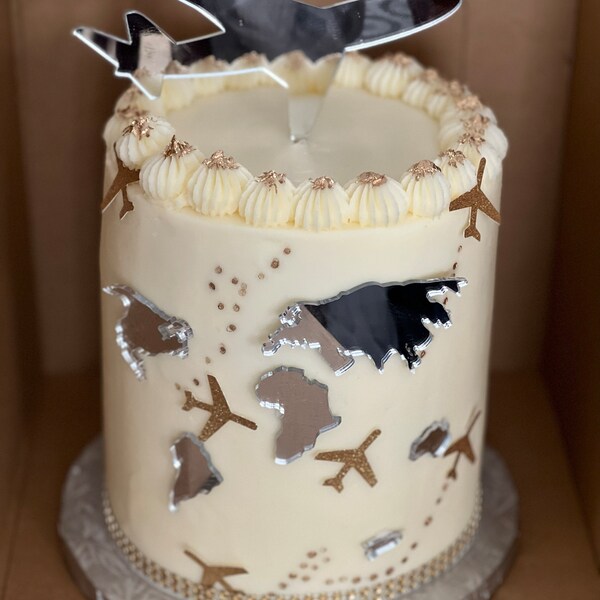 World Map Cake Decor With Airplane | World Map Cake Decoration ...