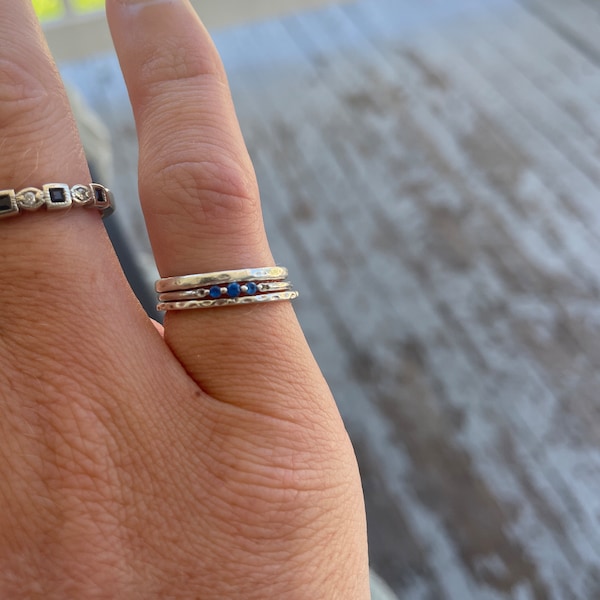 Sapphire Stacking Ring Set by Caitlyn Minimalist • Set of 3 Dainty Blue Gemstone Rings ...