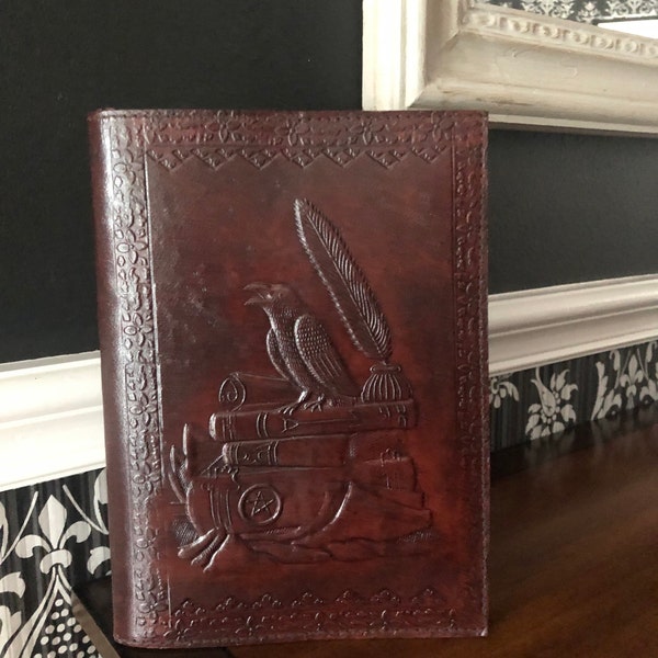 RAVEN - A5 Handmade Refillable Leather Journal Diary Pagan Wicca Book ...