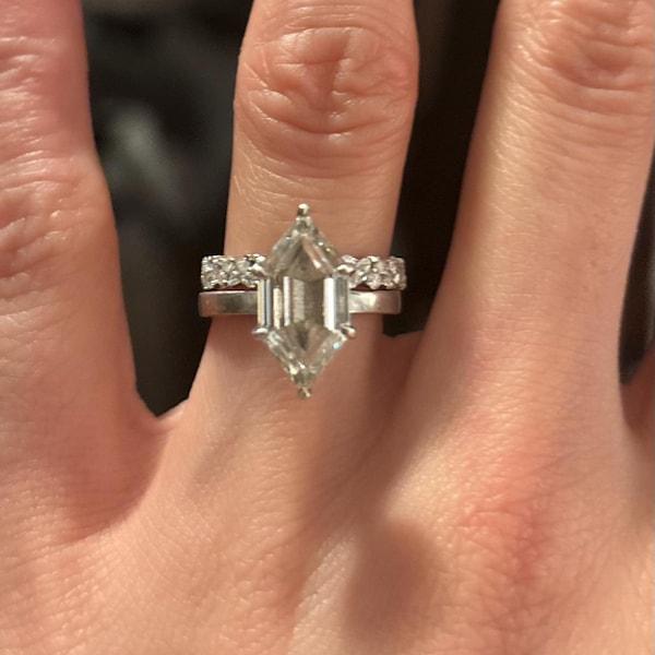 Dainty Single Prong Ring, Marquise and Round Moissanite Wedding Band ...