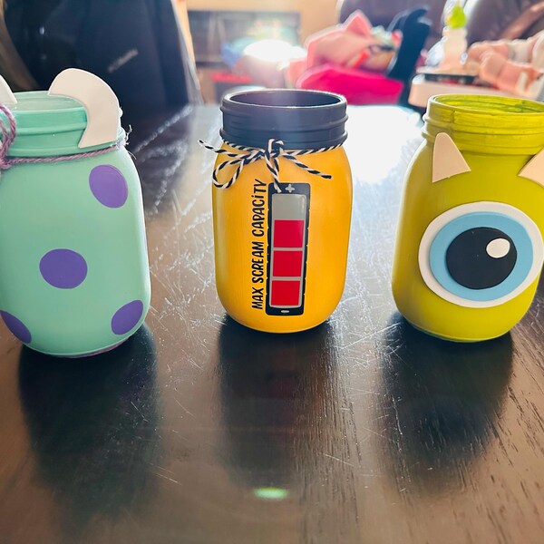 Hand Painted Monster Mason Jars: Party Centerpiece, Utensil Holder - Etsy