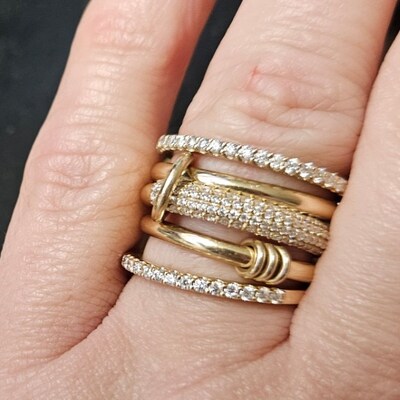 Connected Stacking Rings Solid Gold Linked Rings, Diamond, Brushed or ...
