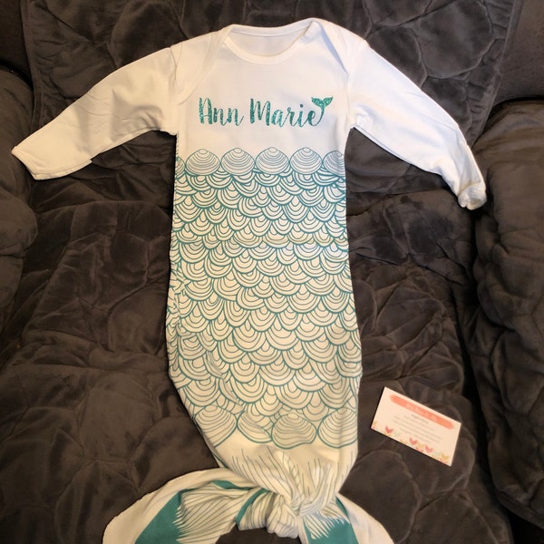 Personalized Mermaid Infant Cotton Knot Gown, Monogram Little Newborn ...