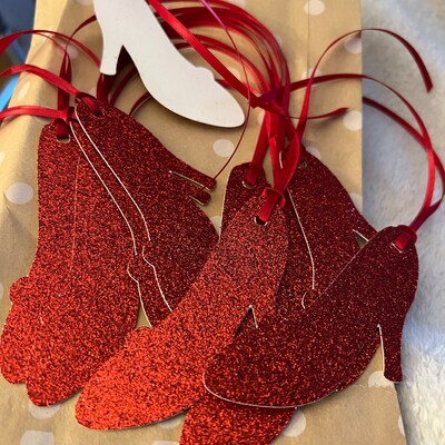 Wizard of Oz Ruby Slippers Tag Set of 10 Handmade Glitter Party Decor ...