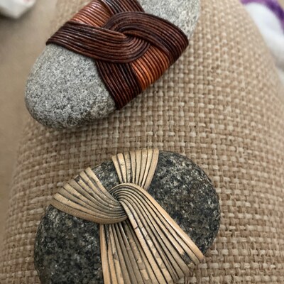 Large Leather Wrapped Rock, Wrapped Stone, Zen Stone, Meditation Stone ...