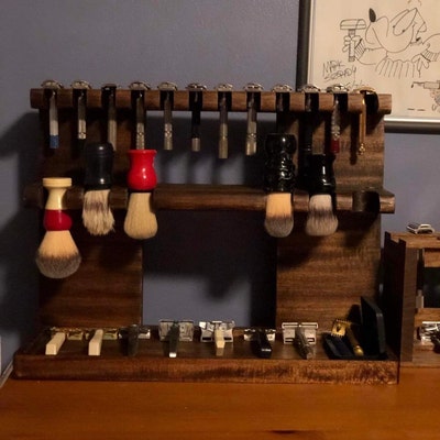 Safety Razor and Shaving Brush Stand Double Decker Wooden, Room for ...