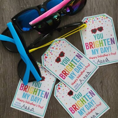 You Brighten My Day Valentine, Sunglasses Valentine Tags Sun Valentine ...